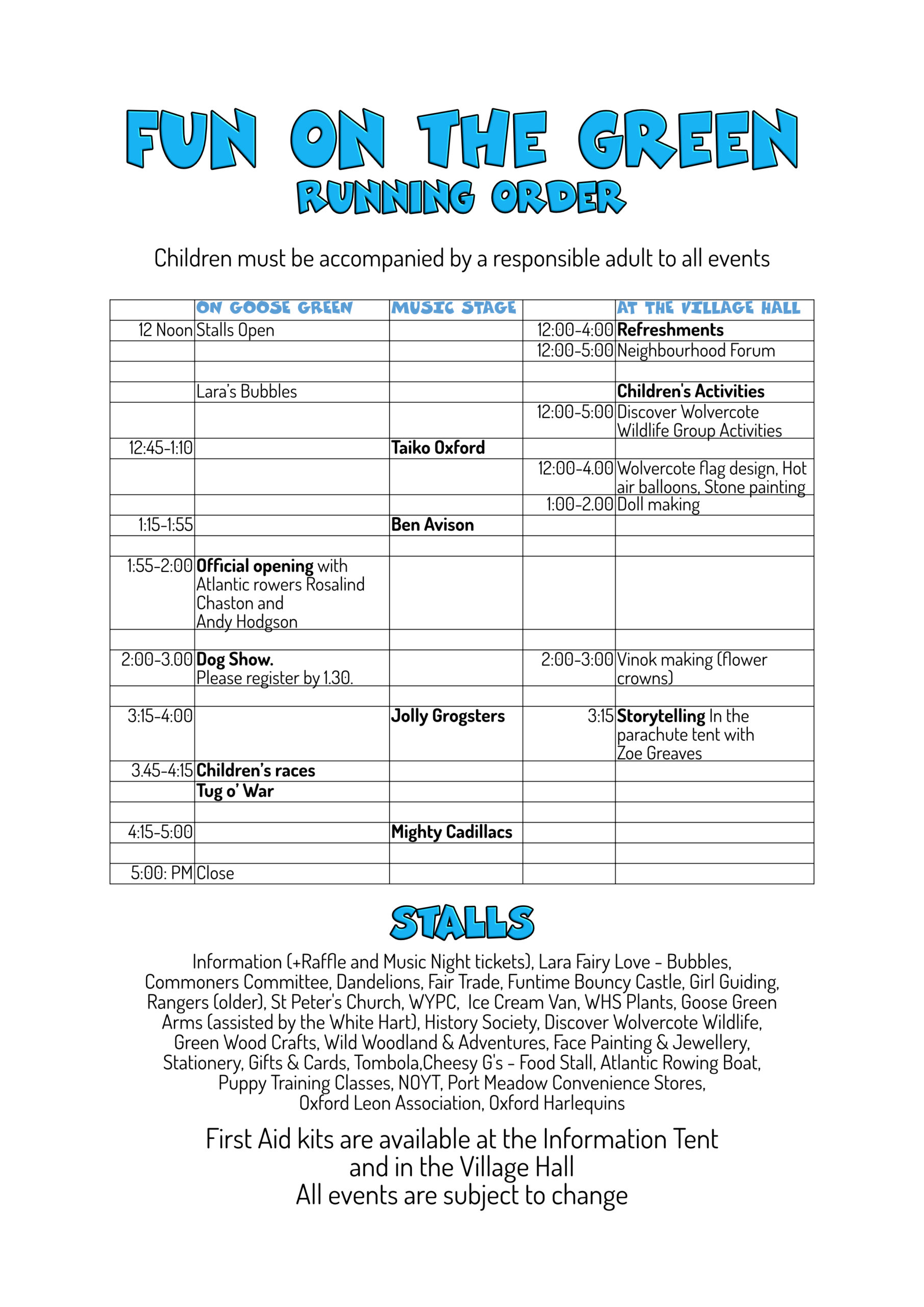 Fun on the Green - Running Order - Wolvercote.org